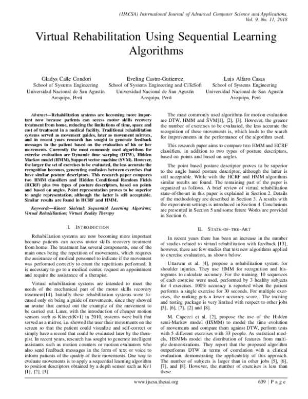 (PDF) Virtual Rehabilitation Using Sequential Learning Algorithms