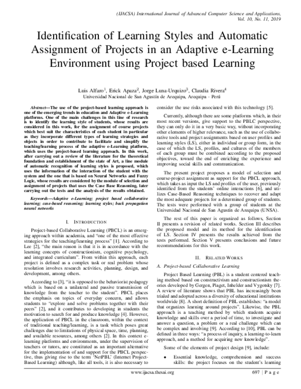 Pdf Identification Of Learning Styles And Automatic Assignment Of Projects In An Adaptive E