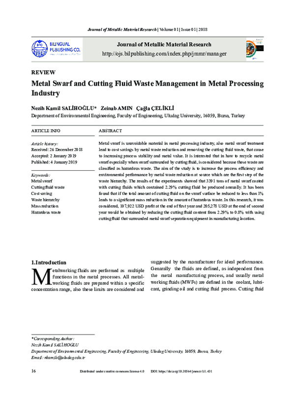 (PDF) Metal Swarf and Cutting Fluid Waste Management in Metal ...