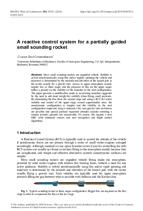(PDF) A reactive control system for a partially guided small sounding rocket | Cristian Emil ...