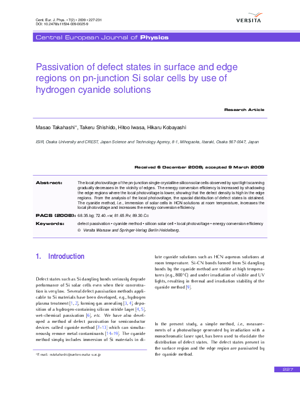 (PDF) Passivation of defect states in surface and edge regions on pn ...