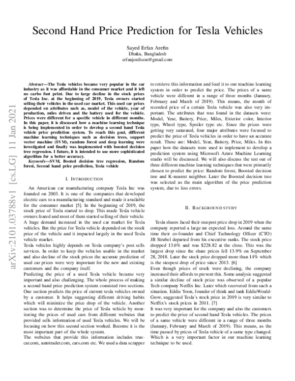 (PDF) Second Hand Price Prediction for Tesla Vehicles