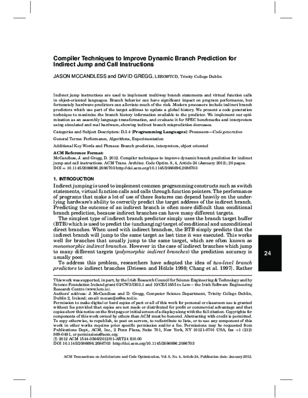 Pdf Optimizing Indirect Jump Predictions In Compilers 