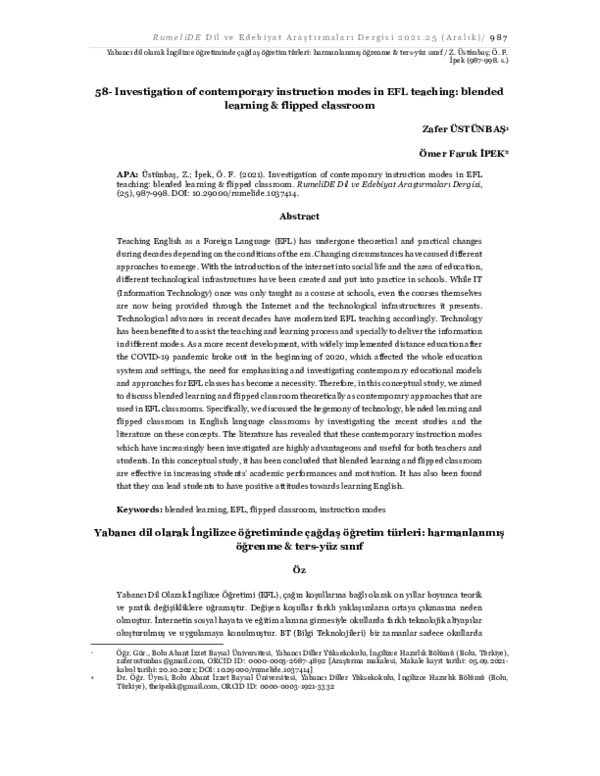 (PDF) Investigation of contemporary instruction modes in EFL teaching ...