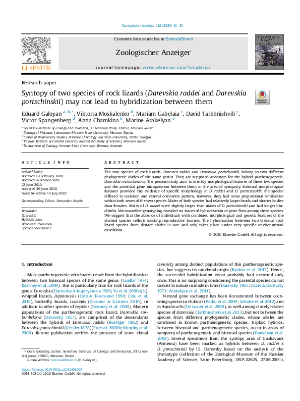 (PDF) Syntopy of two species of rock lizards (Darevskia raddei and ...