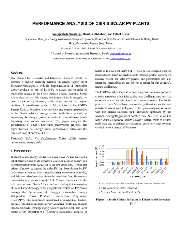 (PDF) Performance Analysis of CSIR’s Solar PV Plants