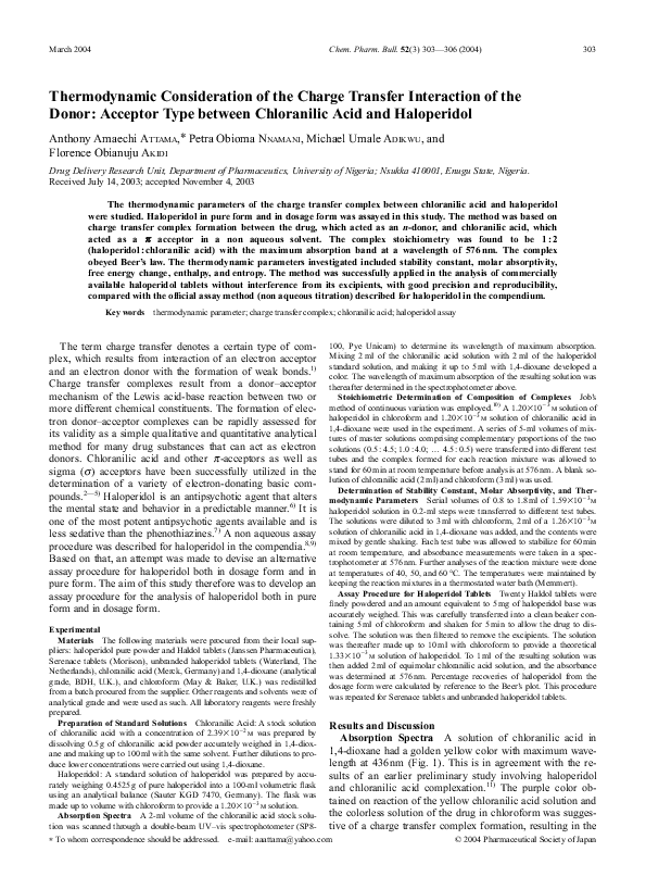 (PDF) Thermodynamic Consideration of the Charge Transfer Interaction of ...