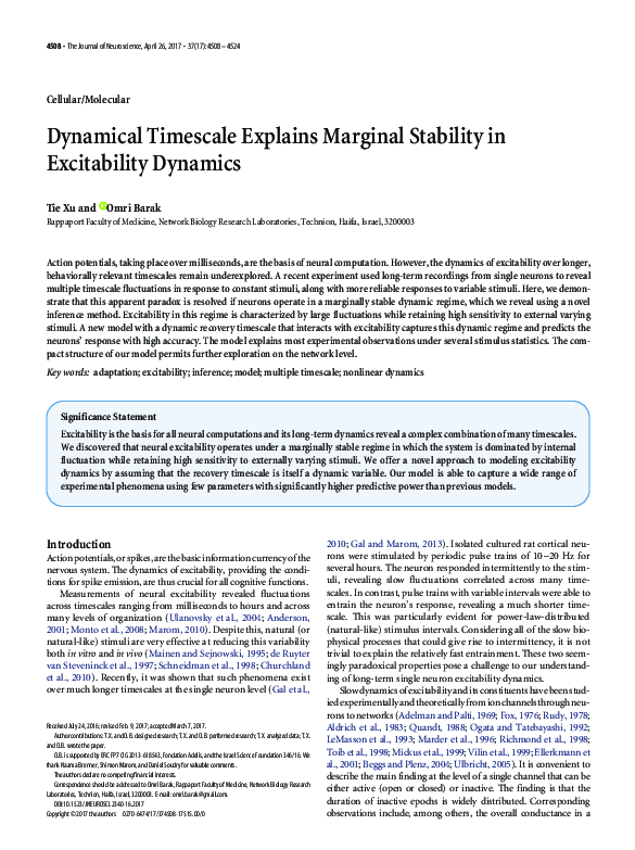 (PDF) Dynamical Timescale Explains Marginal Stability in Excitability Dynamics