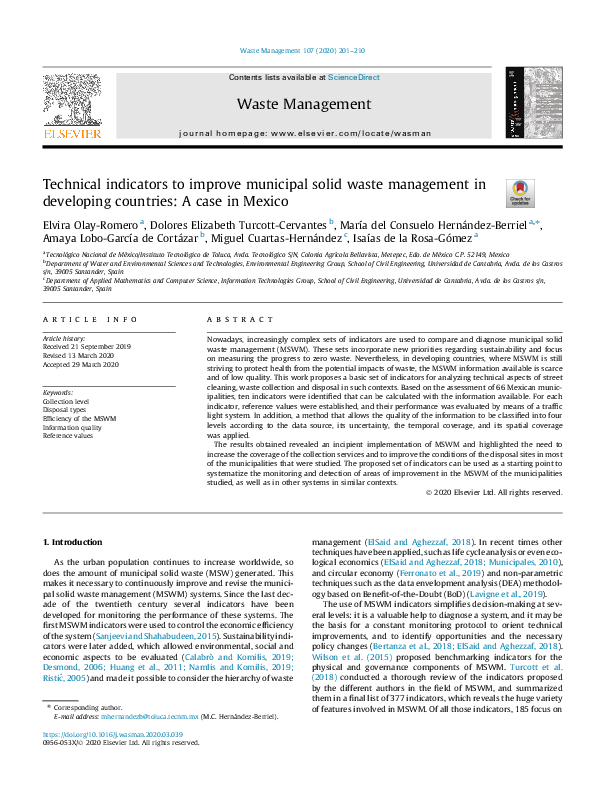 (PDF) Technical indicators to improve municipal solid waste management ...