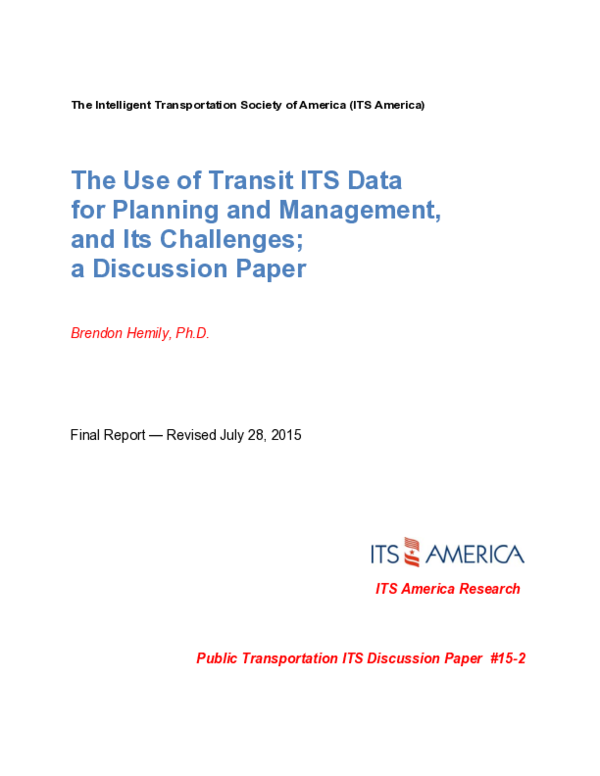(PDF) The Use of Transit ITS Data for Planning and Management, and Its ...
