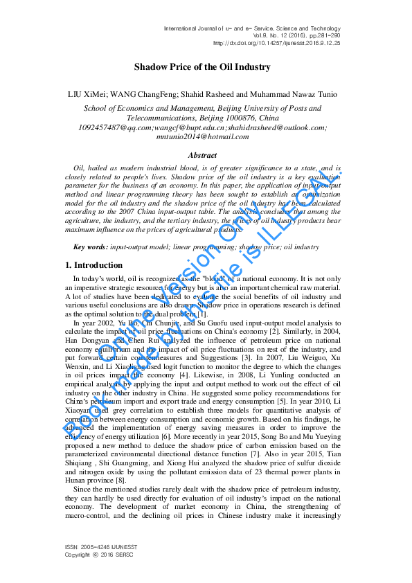 (PDF) Shadow Price of the Oil Industry
