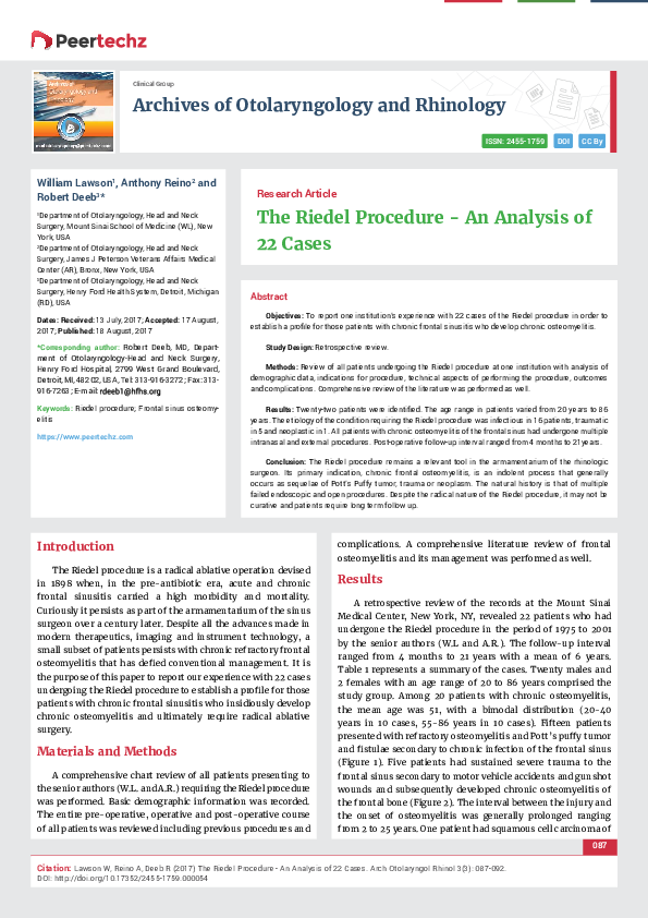 (PDF) The Riedel Procedure - An Analysis of 22 Cases