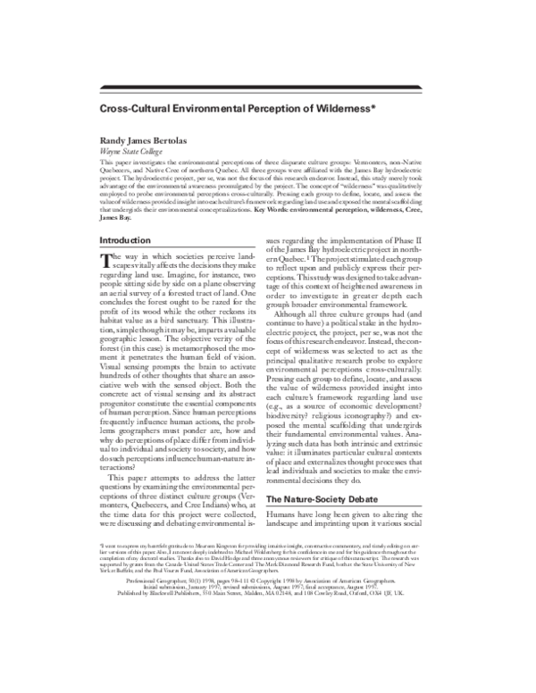 (PDF) Cross-Cultural Environmental Perception of Wilderness