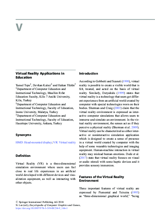 (PDF) V Virtual Reality Applications in Education