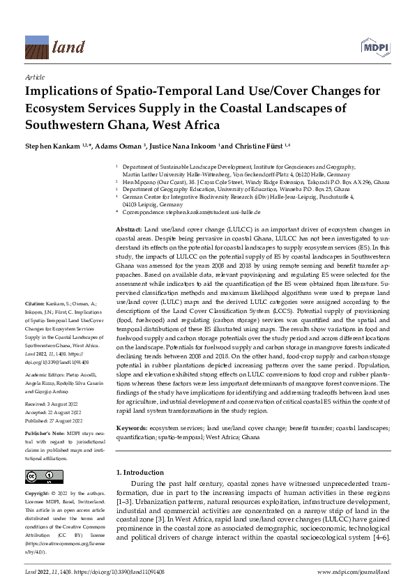 (PDF) Implications of Spatio-Temporal Land Use/Cover Changes for Ecosystem Services Supply in ...