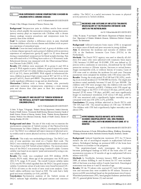 Pdf 71 Reliability And Validity Of Turkish Version Of The Physical Activity Questionnaire For