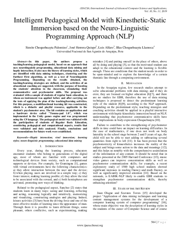 (PDF) Intelligent Pedagogical Model with Kinesthetic-Static Immersion ...