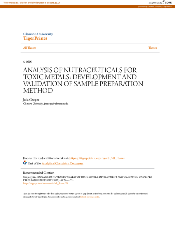 (PDF) Analysis of nutraceuticals for toxic metals: Development and ...