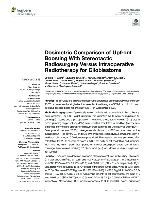(PDF) Dosimetric Comparison of Upfront Boosting With Stereotactic Radiosurgery Versus ...