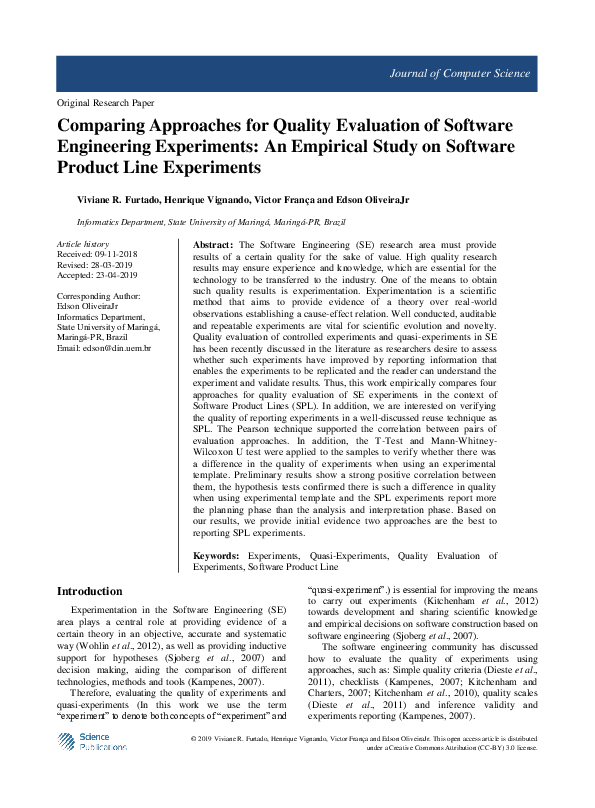 (PDF) Comparing Approaches for Quality Evaluation of Software Engineering Experiments: An ...