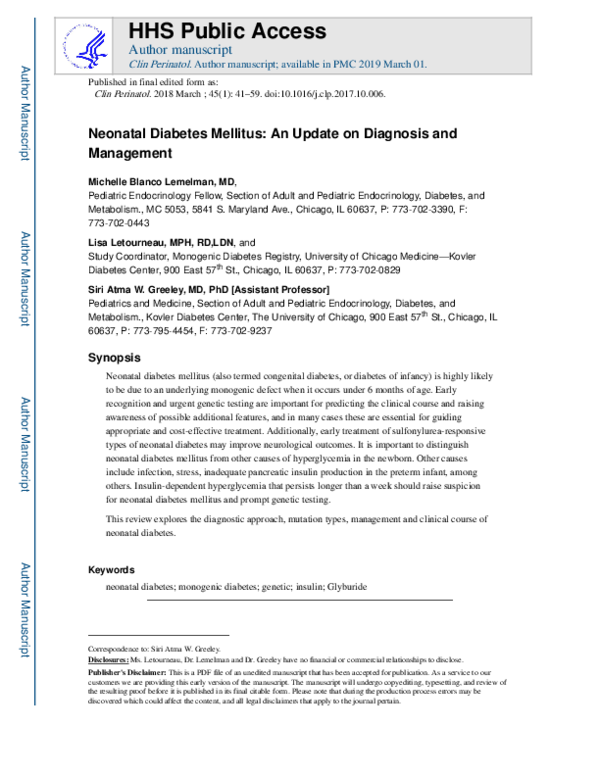 (PDF) Neonatal Diabetes Mellitus
