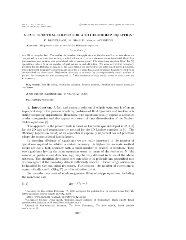Pdf A Fast Spectral Solver For A 3d Helmholtz Equation