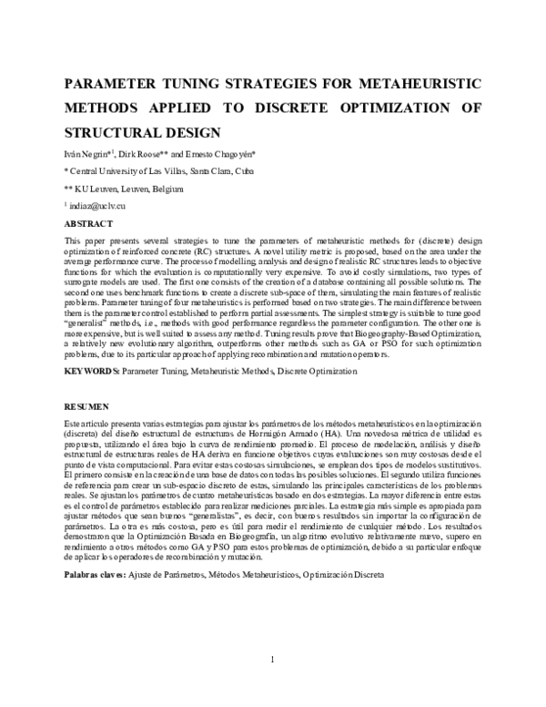 (PDF) Parameter Tuning Strategies for Metaheuristic Methods Applied to Discrete Optimization of ...