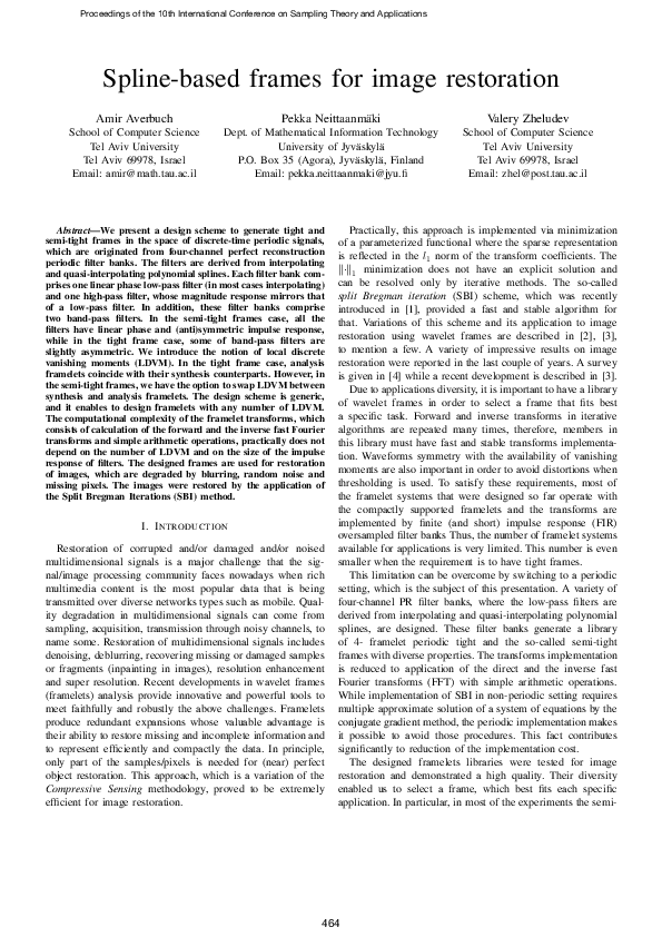 (PDF) Spline-Based Frames For Image Restoration