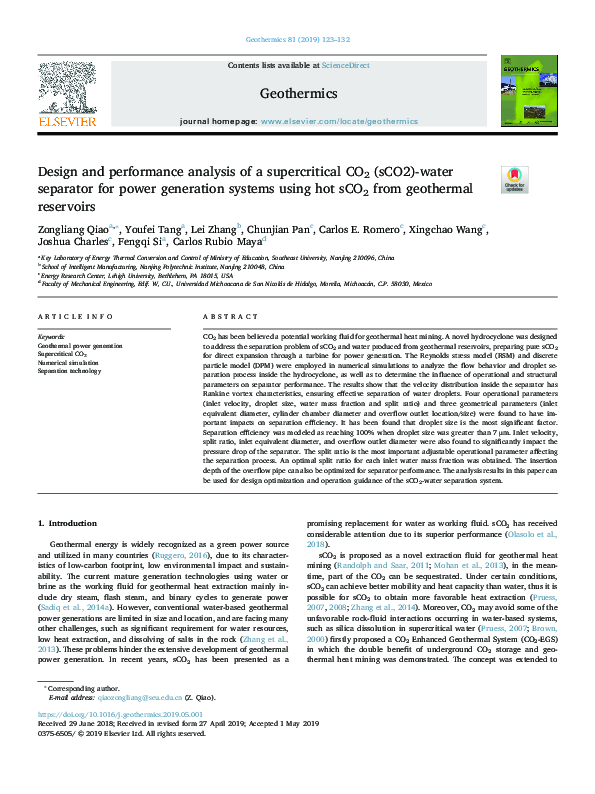 (PDF) Design and performance analysis of a supercritical CO2 (sCO2)-water separator for power ...