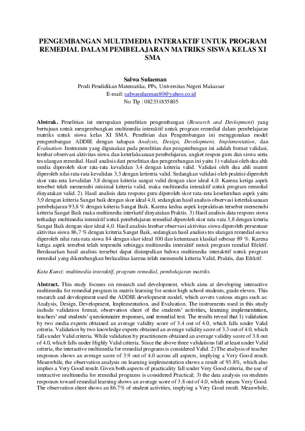 (PDF) Pengembangan Multimedia Interaktif Untuk Program Remedial Dalam Pembelajaran Matriks Siswa ...