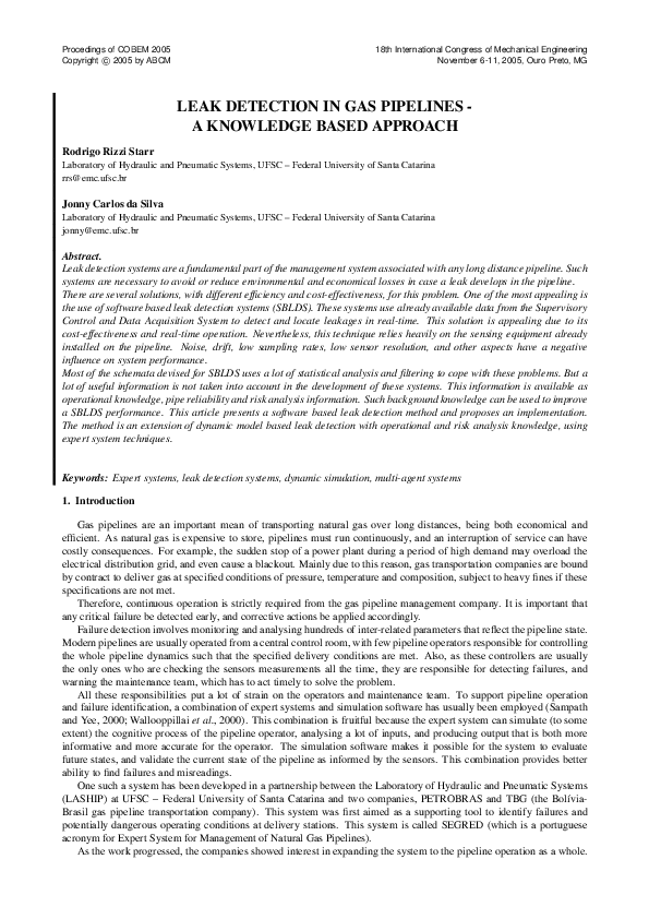 Pdf Real Time Leak Detection In Gas Pipelines