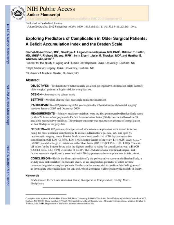 (PDF) Exploring Predictors of Complication in Older Surgical Patients ...