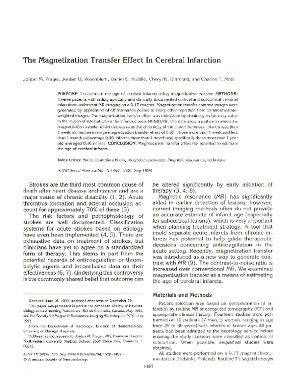 (PDF) The magnetization transfer effect in cerebral infarction