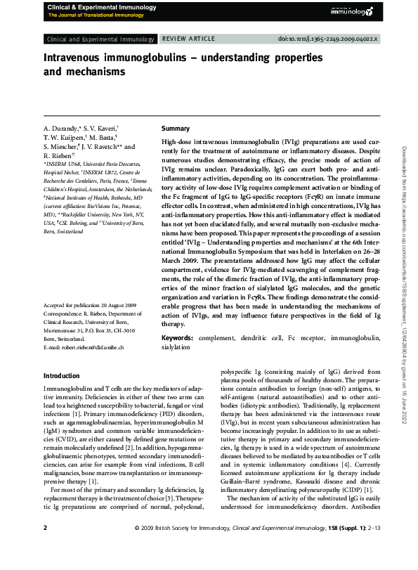 (PDF) Intravenous immunoglobulins – understanding properties and mechanisms