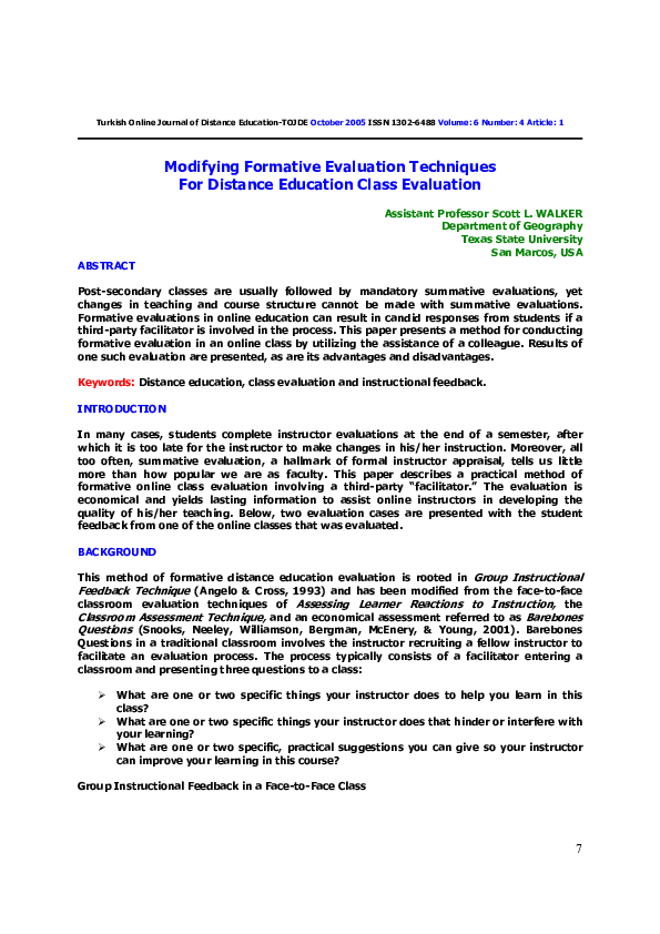 (PDF) Modifying Formative Evaluation Techniques For Distance Education ...