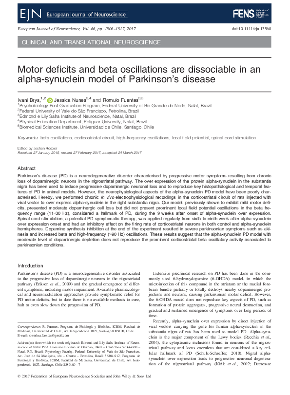 (PDF) Motor deficits and beta-oscillations are dissociable in an alpha ...