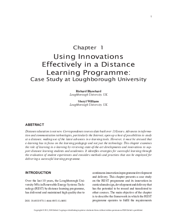 (PDF) Using Innovations Effectively in a Distance Learning Programme ...