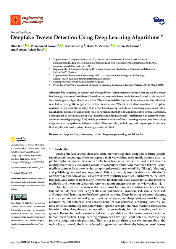 (PDF) Deepfake Tweets Detection Using Deep Learning Algorithms ... (PDF) Deepfake Tweets Detection Using Deep Learning Algorithms ...