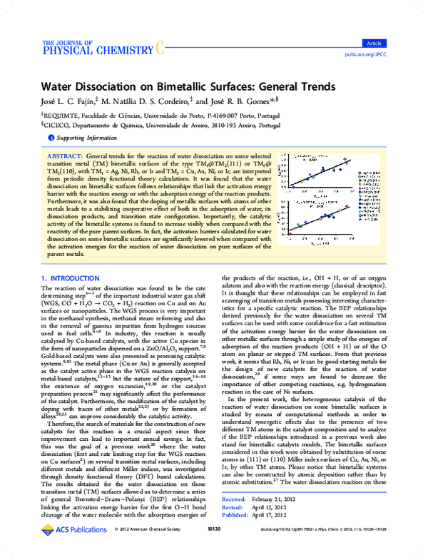 (PDF) Water Dissociation on Bimetallic Surfaces: General Trends