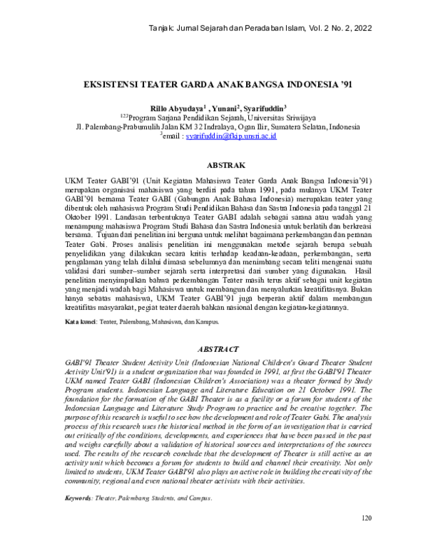 (PDF) Eksistensi Teater Garda Anak Bangsa Indonesia ’91