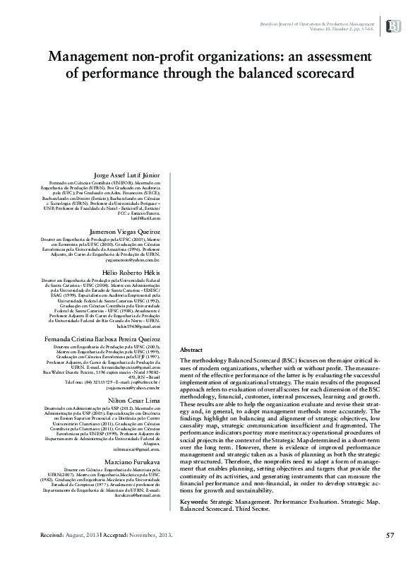 (PDF) Management non-profit organizations: an assessment of performance ...
