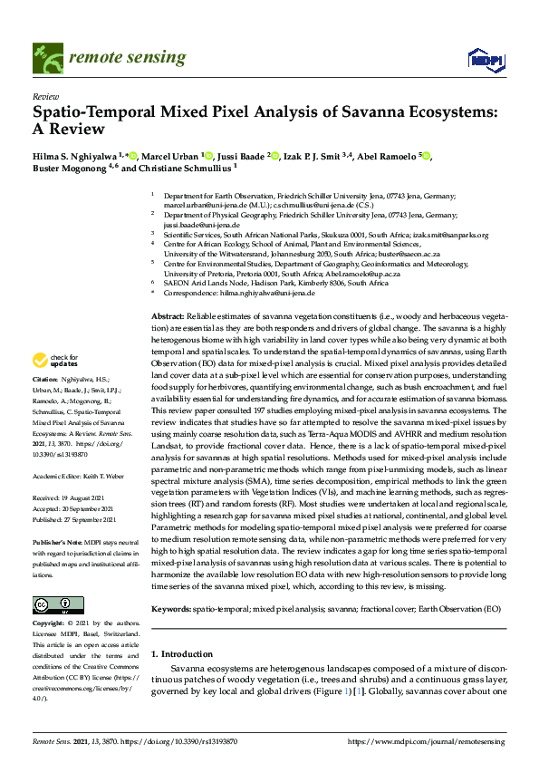 Pdf Spatio Temporal Mixed Pixel Analysis Of Savanna Ecosystems A Review
