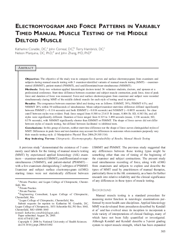 (PDF) Electromyogram and Force Patterns in Variably Timed Manual Muscle ...