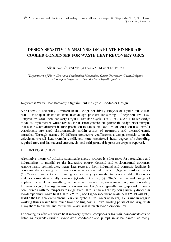 (PDF) Design Sensitivity Analysis of a Plate-Finned Air-Cooled Condenser for Low-Temperature ...