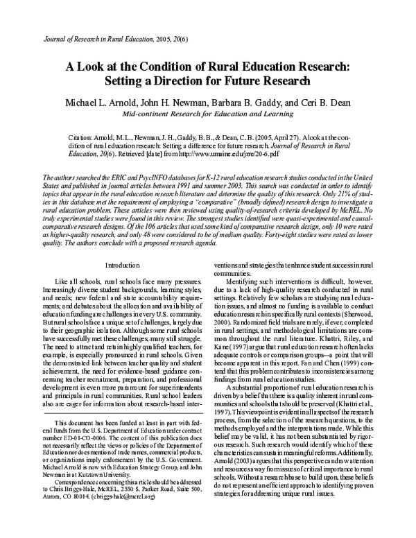 (PDF) A Look at the Condition of Rural Education Research: Setting a ...