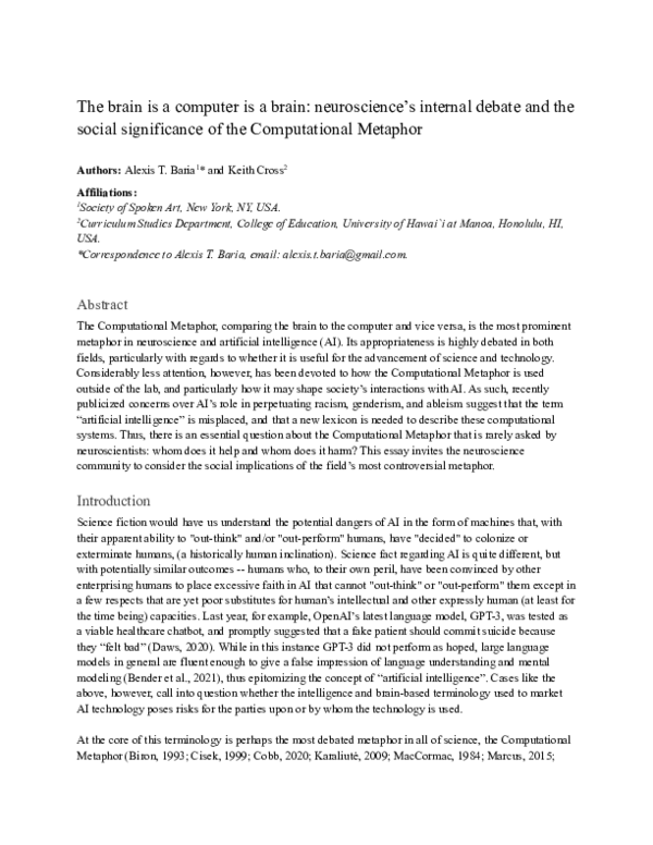 (PDF) The brain is a computer is a brain: neuroscience's internal ...