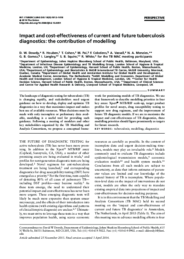 (PDF) Impact and cost-effectiveness of current and future tuberculosis ...