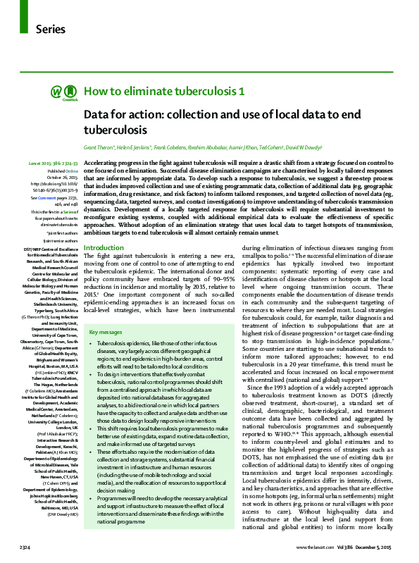 (PDF) Data for action: collection and use of local data to end tuberculosis | ted cohen ...