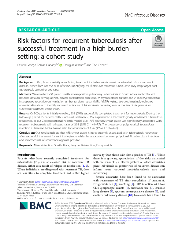 (PDF) Risk factors for recurrent tuberculosis after successful ...