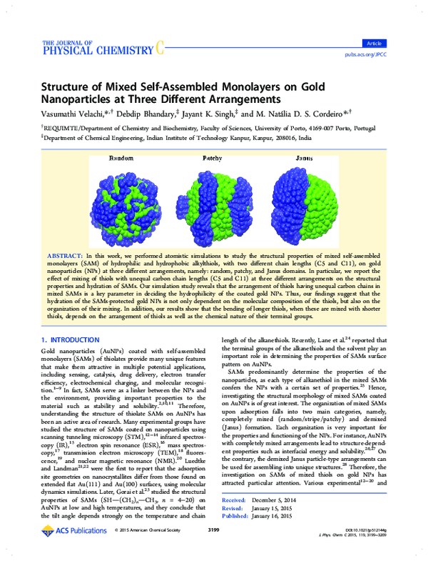 (PDF) Structure of Mixed Self-Assembled Monolayers on Gold Nanoparticles at Three Different ...